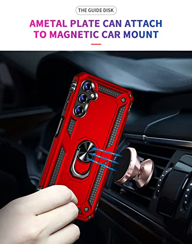 Dzxouui Samsung A14 5G Case [2 Pack] Screen Protector, Military Grade Shockproof Full Body Protection, Magnetic Kickstand - Red