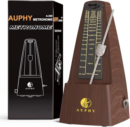 AUPHY Mechanical Metronome with Accent Bell, Classic Shape, Accurate Beat, Multiple Beat Modes, Suitable for Piano Guitar Drums Violin Saxophone etc(Wood Grain)