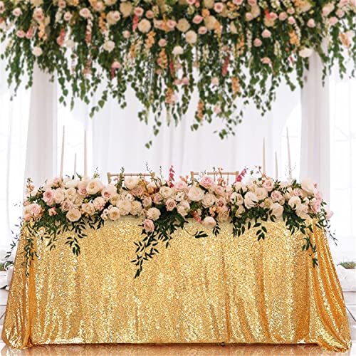 B-COOL Gold Sequin Tablecloth 90x132inch Drape Rectangle Table Cover for Birthday Party Baby Shower Cake Dessert Table Holiday Wedding Decoration