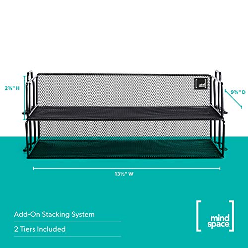 Mindspace 2 Tier Stackable Letter Tray Desk Organizer | Stackable Paper Tray Organizer | The Mesh Collection, Black