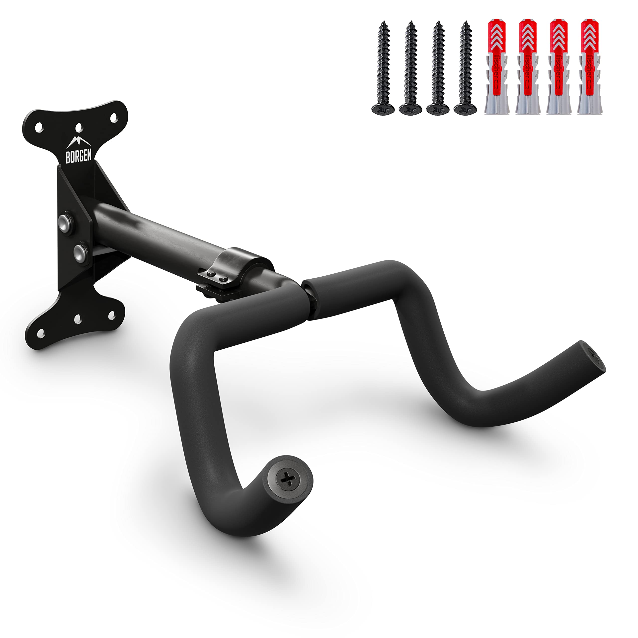 Borgen Bike Wall Mount I Bike mount - angle and wall distance adjustable, foldable, MTB, road bike wall mount bike- extra soft padding