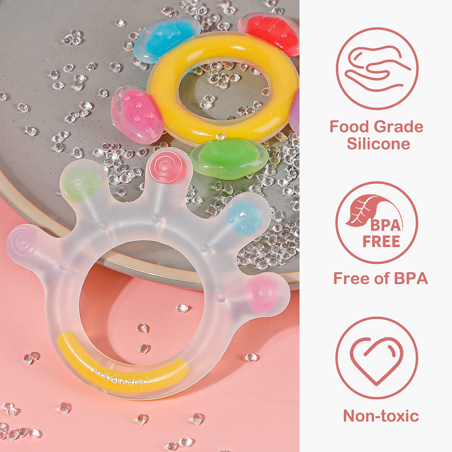 haakaa Baby Teethers Toys Baby Teething Toys for Babies Silicone New Palm and Ferris Wheel Teethers Combo Soft Baby Sensory Toys, Teething Pain and Itching Gums, BPA Free, 3m+, 2 pcs
