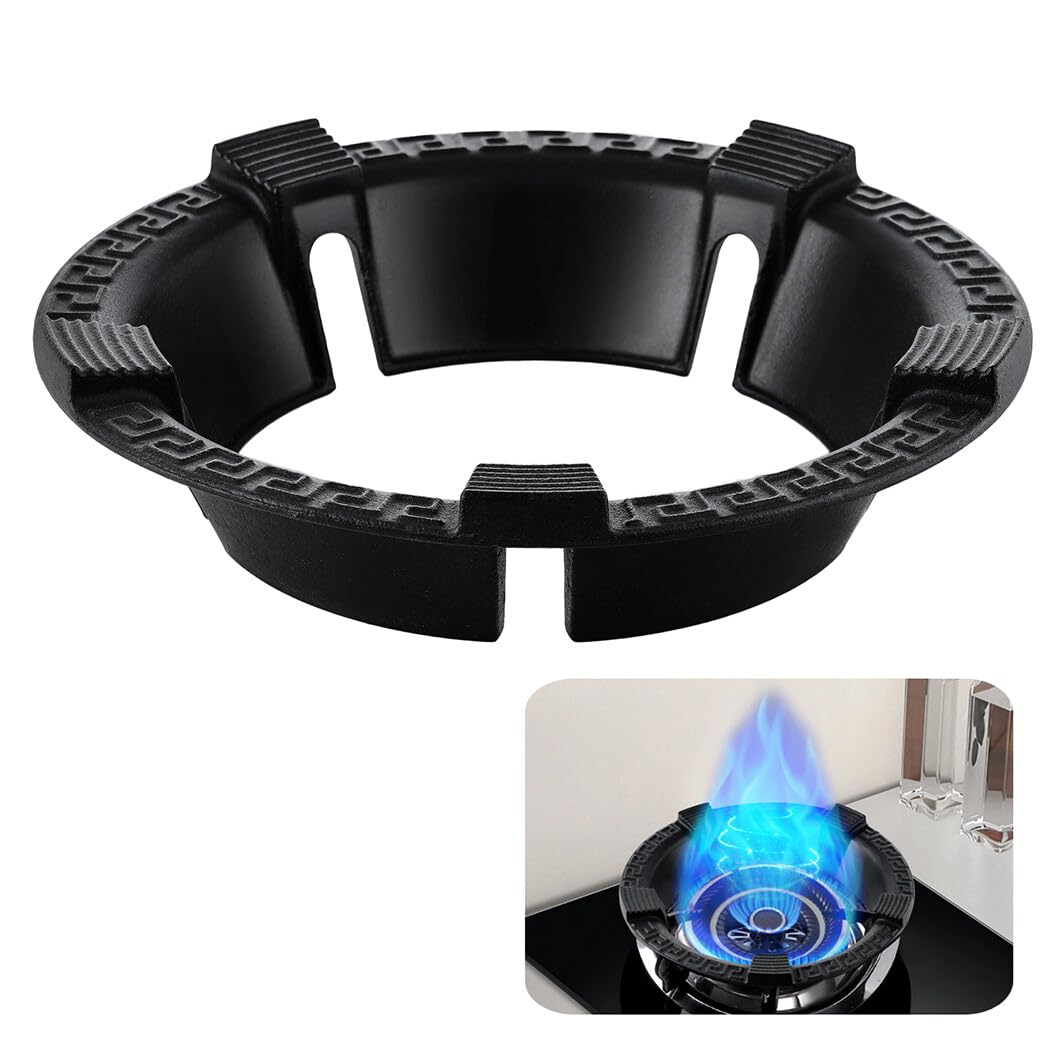 Homaisson Windproof Wok Support Ring, Gather Fire Cast Iron Burner Ring for Gas Stove Rack, Non-Slip Pot Pan Holder, Energy-Saving Wok Stand for 5-Claw Racks or Grates