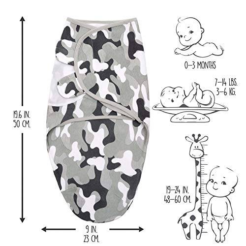 Baby Swaddle Blanket for Newborn Boy 0-3 Months Small/Medium Size 3 pcs Baby Adjustable Blanket Sleeper Wrap Infant Sleep Sack 100% Cotton - Army/Bowtie/Grey