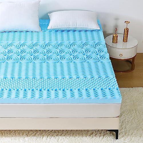 HUXMEYSON Foam Mattress Topper Queen, 7 Zone Cooling Mattress Topper with Gel Infused, Egg Crate Bed Topper Mattress Pad, CertiPUR-US Certified, 2 Inch (60 * 80 Inch)