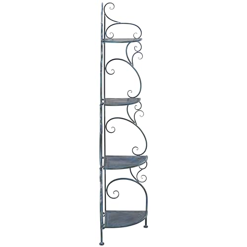 SAFAVIEH Outdoor Collection Turuca Mossy Blue Wrought Iron 4-Tier Corner Shelf (Fully Assembled)