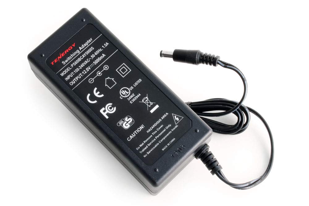 Tenergy 100V -240V AC to 12V DC 5A 60W Switching Power Supply Adapter for TB6 Balance Charger, LED Strip Lights, Outdoor Security Cameras and Audio Amplifier, with 5.5 x 2.1mm DC Plug