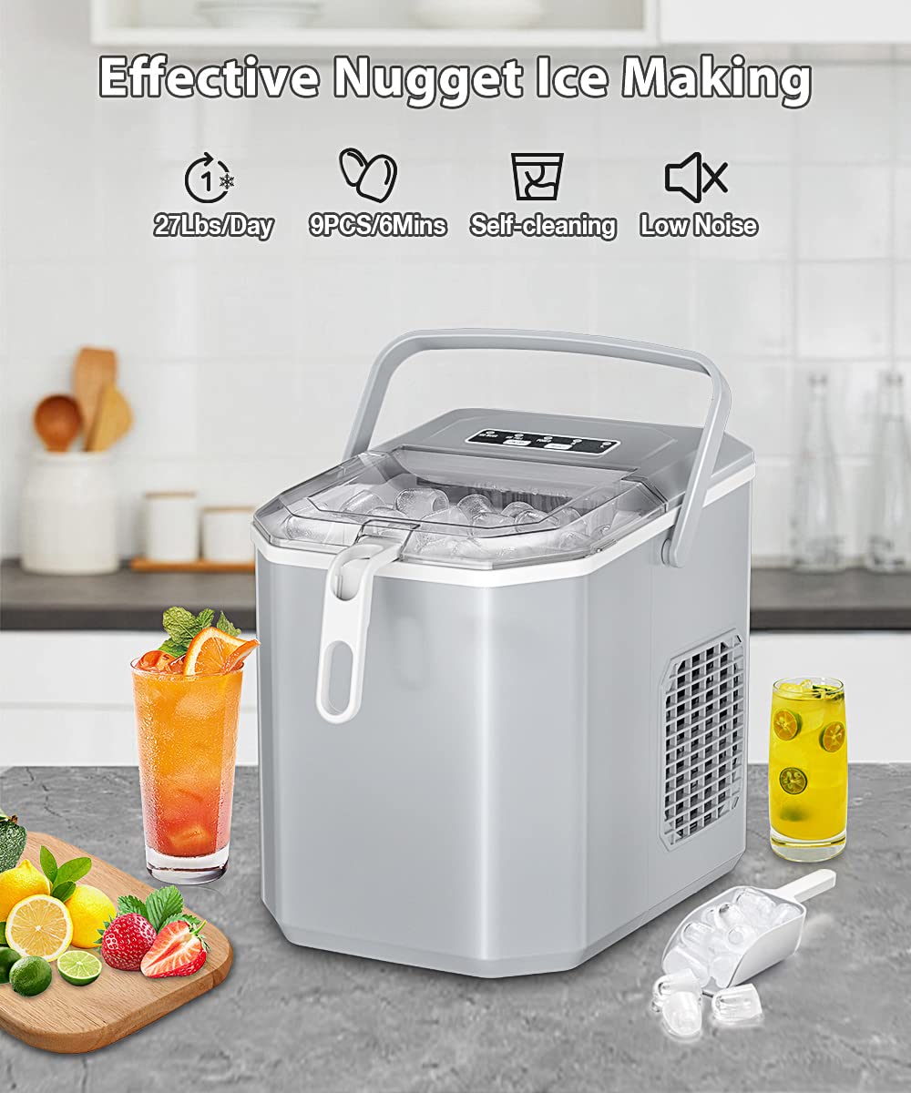 COWSAR Ice Makers Countertop, Ice Maker Machine 6 Mins/9 Pcs Bullet Portable Ice Maker Machine 26.5lbs/24Hrs with Self-Cleaning, Ice Scoop and Basket, Ice Maker for Party/Kitchen/Home/Office