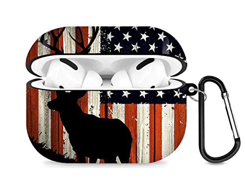 Deer American Flag Airpods pro Case Compatiable with Airpods pro - Airpods Cover with Key Chain, Full Protective Durable Shockproof Personalize Wireless Headphone Case