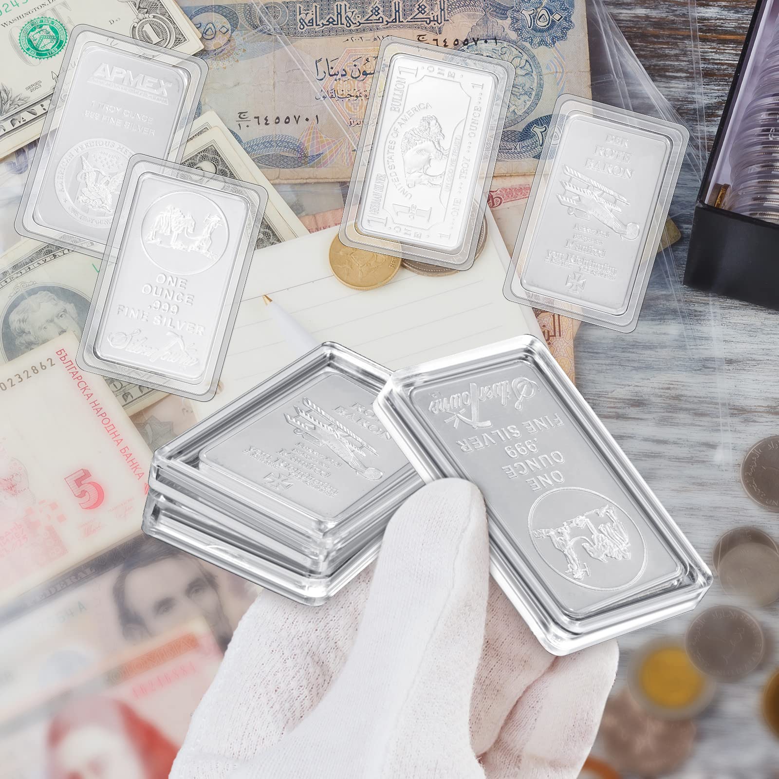 BeapTcely 50 Pcs Silver Bar Case 1 oz Silver Bar Holder Clear Silver Bar Storage Acrylic Silver Bullion Holders and Plastic Storage Organizer Box for 1 Troy Ounce Bar 1 oz Silver Bar (50)