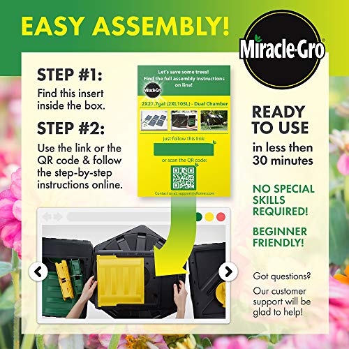Miracle-Gro Large Dual Chamber Compost Tumbler β Easy-Turn, Fast-Working System β All-Season, Heavy-Duty, High Volume Composter with 2 Sliding Doors - (2 β 27.7gallon /105 Liter), Black