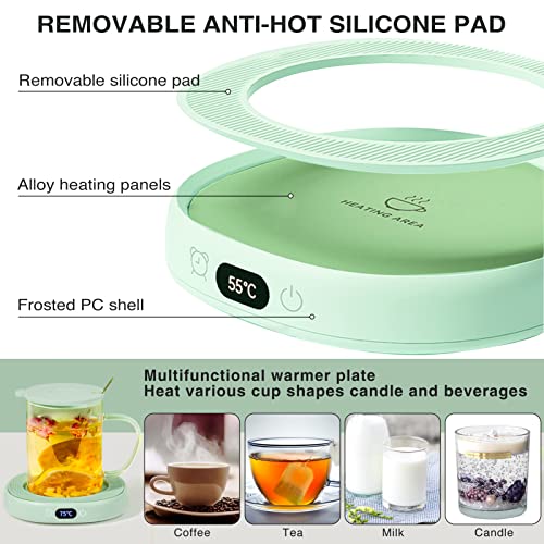 DUHEL Smart Coffee Mug Warmer for Drinks and Food,Candle Warmer Plate,Large Panel Heating Diameter Up to 130mm.Can be Used to Warmer Coffee,Milk,Tea,Cake,Egg Tarts,Candle Etc.(Green)