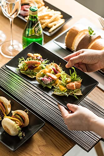 Gomakren Black Serving Platter Set of 4 Porcelain Serving Plates Rectangular Serving Dishes and Platters Serving Trays for Party Food Appetizer Salads Sushi, 10 Inches Black Serveware Gifts