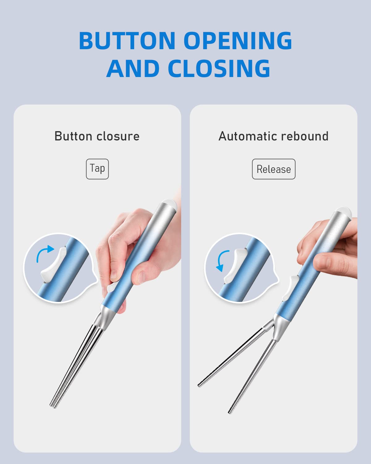 IROJEEF Autosticks Chopsticks Metal Chopsticks Set Chopsticks Reusable kids Chopsticks Press Chopsticks Beginner Chopsticks Easy Chopsticks Super portable Easy to Clean (Blue)