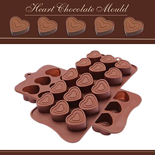 Crethinkaty Valentines Chocolate Moulds - 1 Pack 15-Cavity Heart Silicone Chocolate Moulds Chocolate Making Molds Silicone Candy Moulds for Valentine's Day Wedding