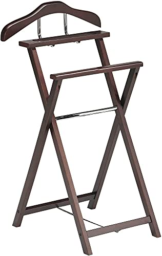 Pilaster Designs Contemporary Walnut Solid Wood Faydell Folding Cloth Valet Stand Organizer