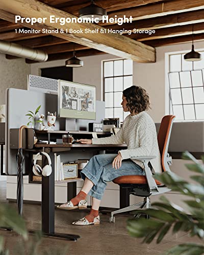 BANTI 55"x24" Standing Desk Adjustable Electric Height with Monitor Stand, Double Storage Shelves Stand Up Desk, Home Office Workstation Sit Stand up Desk (Rustic Brown)