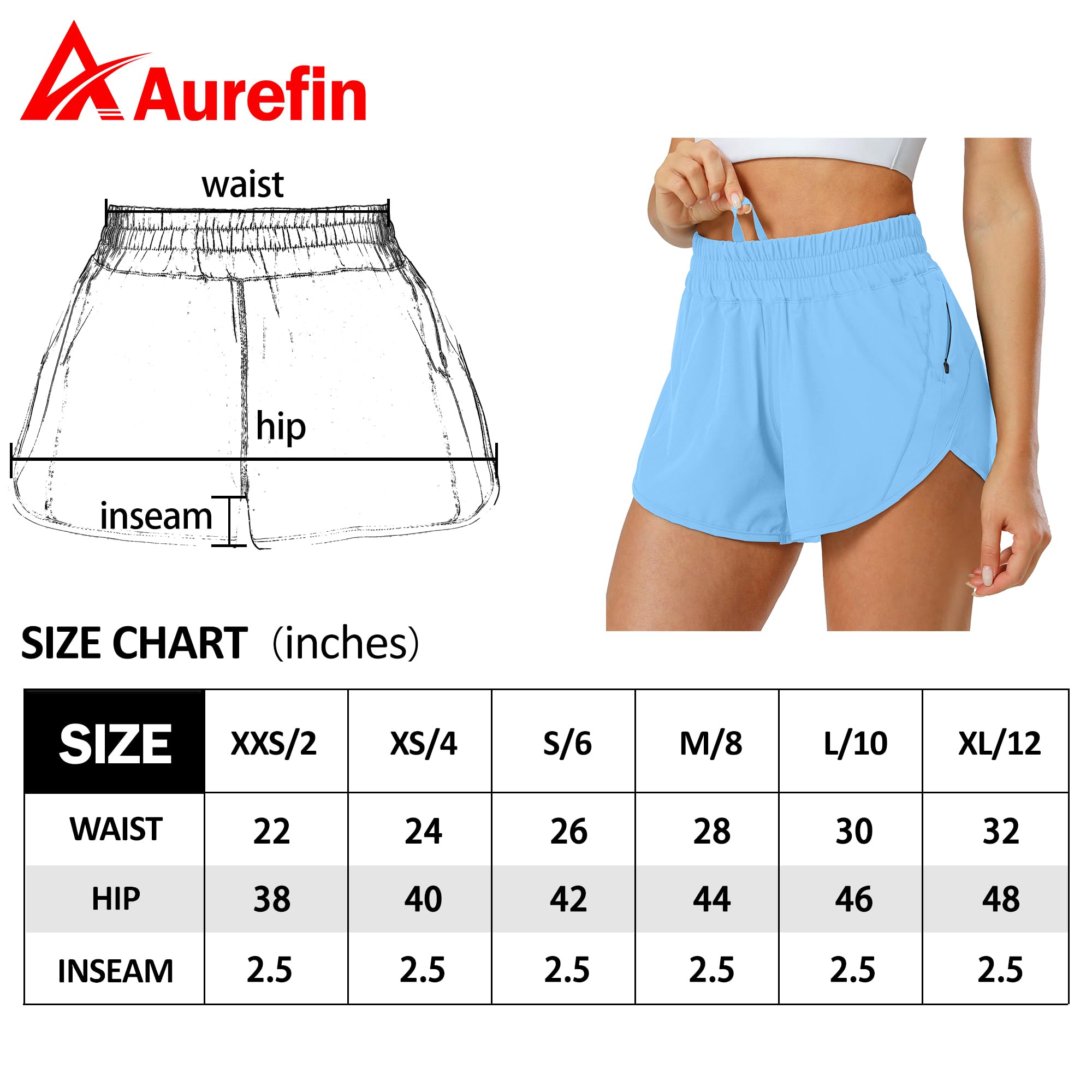 Aurefin Athletic Shorts for Women, Women's Quick Dry Running Track Shorts Workout Active Shorts with Elastic and Zip Pocket 2.5 inch Vivid Plum/S