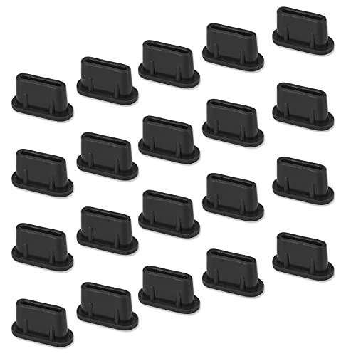 CaseBuy 20x USB C Anti Dust Plugs for iPhone 15 Pro Max, Samsung Galaxy S23, S22, S21, S20,A53, Note 20, Pixel, MacBook, Laptop, Cell Phone Dust Cover for Any USB Type C Charging Port- Black