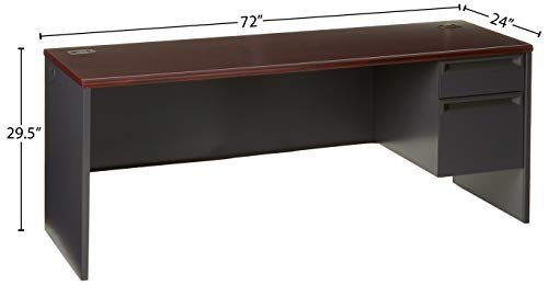 HON 38000 Series Right Pedestal Credenza, 72w x 24d x 29-1/2h, Mahogany/Charcoal