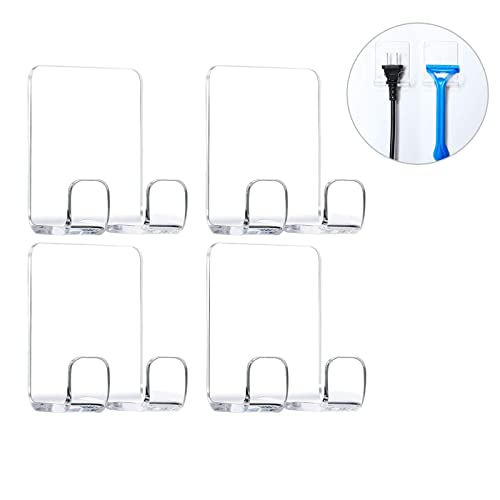 JWCE. Razor Holder Hooks Shower Hook with Acrylic Adhesive for Razor Bathroom Kitchen Organizer for Razor Plug Towel (Clear-4pcs)