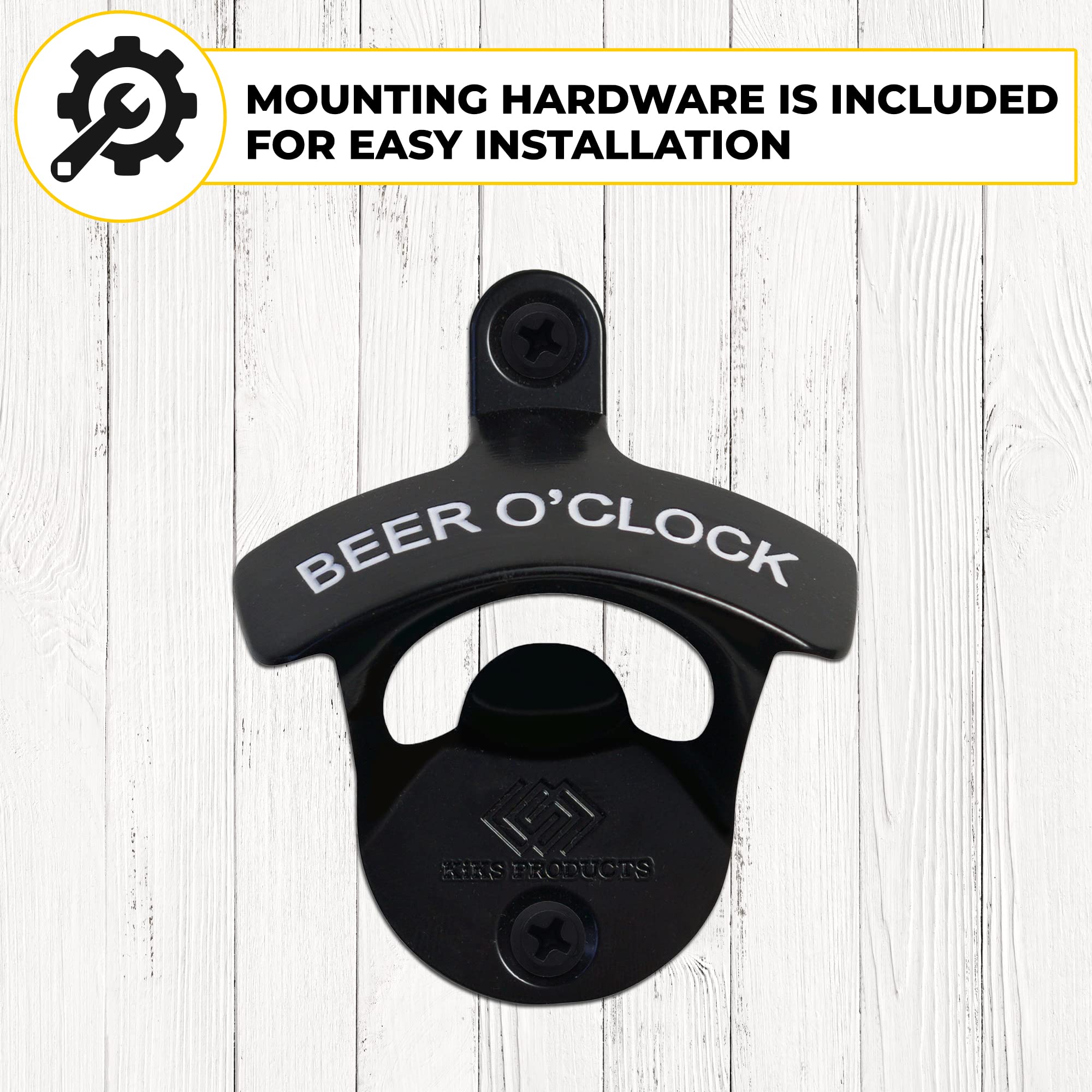 Bottle Opener Wall Mounted - Beer O'Clock Design Bottle Opener - Cool & Funny Wall Bottle Opener - Perfect for Men, Your Dad or Boyfriend & Beer Lovers - Durable Black Wall Mounted Beer Accessories