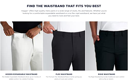 Haggar mens Cool 18 Stria Hidden Expandable Waistband Plain Front dress pants, Black, 38W x 30L US