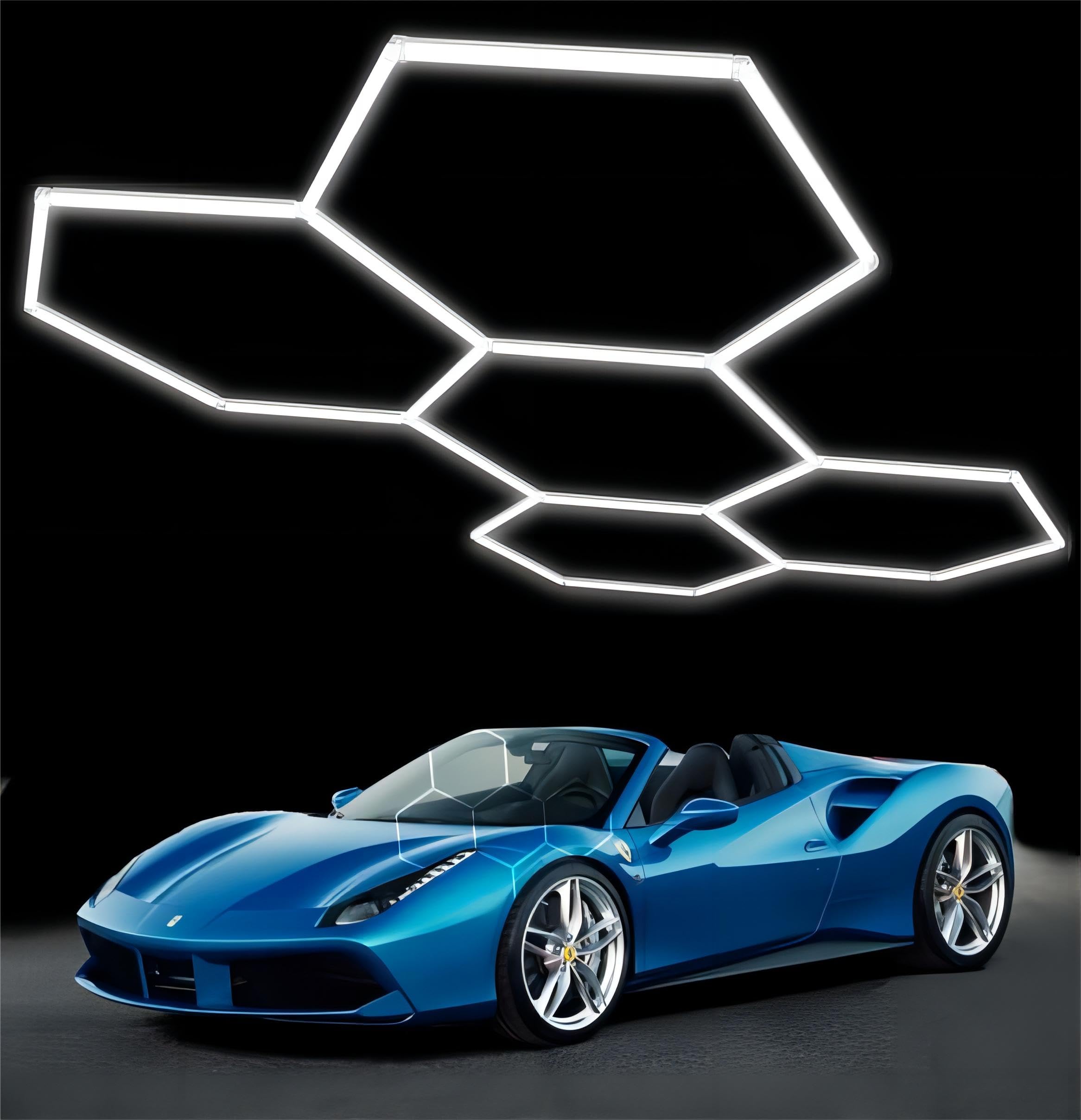 Wanzvisk Hexagon Led Lights,5 Hex Grid for Garage，25 Pack Aluminum 144W 17280LM Super Bright Hexagon Garage Ceiling Light for Gym Shop Basement Car Detailing Hexcal Studio Lighting