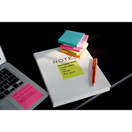 Post-it Super Sticky Notes, 3x3 in, 4 Pads, 2x the Sticking Power, Supernova Neons, Neon Colors, Recyclable(3321-SSAN-B)