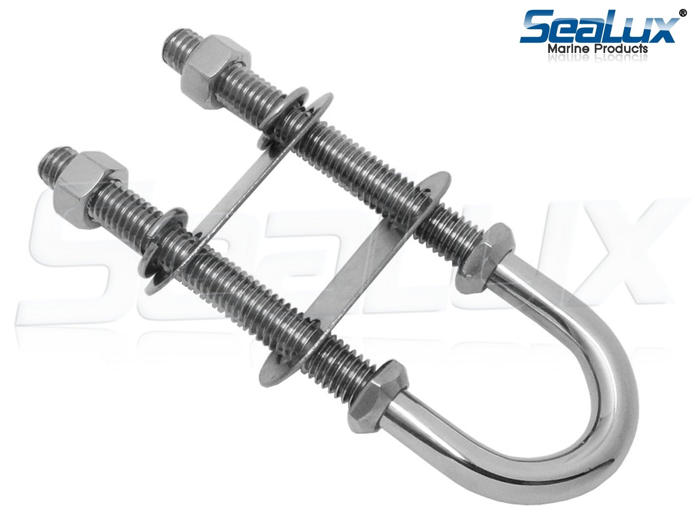 SeaLux Marine Boat Bow Eye Stern Eye U Bolt Tie Down 3/8" Stock, 5" Overall Length, 3-3/8" Thread Length with Hex Nuts and Split washers-SL878805850CW