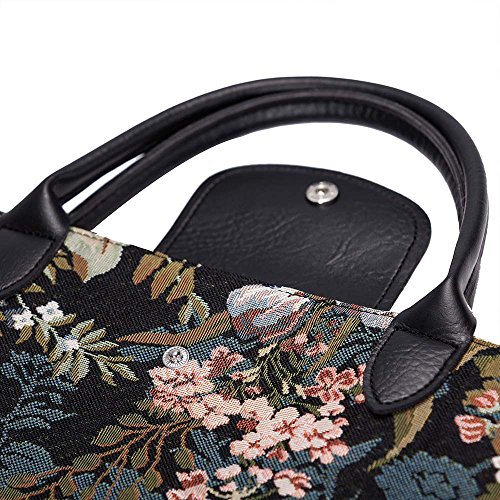 Signare Tapestry Foldable Tote Bag Reusable Shopping Bag Grocery Bag with Floral Peony Design (FDAW-PEO)