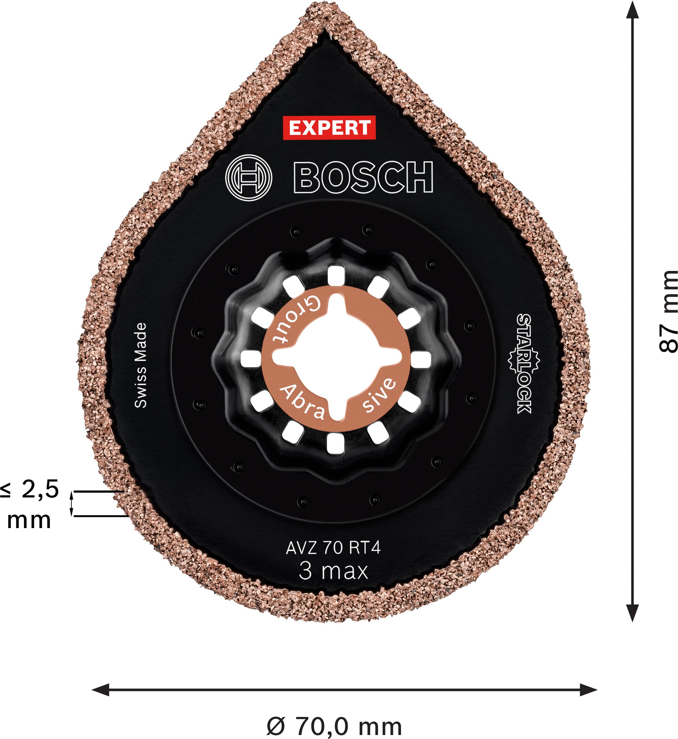 Bosch Professional 1x Expert 3 max AVZ 70 RT4 Multitool Grouting Plates (for Mortar, Ø 70 mm, Accessory Multitool)