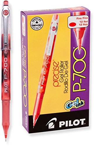 PILOT Precise P-700 Gel Ink Rolling Ball Stick Pens, Marbled Barrel, Fine Point, Red Ink, 12-Pack (38612)