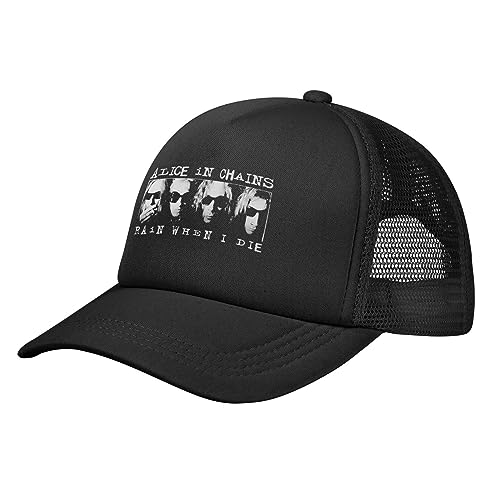 CASOWAT Alice Rock in Chains Band Mesh Baseball Cap for Men Women Adjustable Snapback Caps Summer Trucker Hat Black