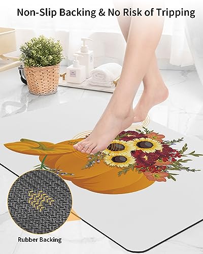 KITHOME Bath Mat for Bathroom Non Slip Thanksgiving Pumpkin Sunflowers Diatomaceous Earth Bath Mats Highly Absorbent Door Mat Diatom Mud Washable Bathroom Mat for Tub Shower 16x24 Inch