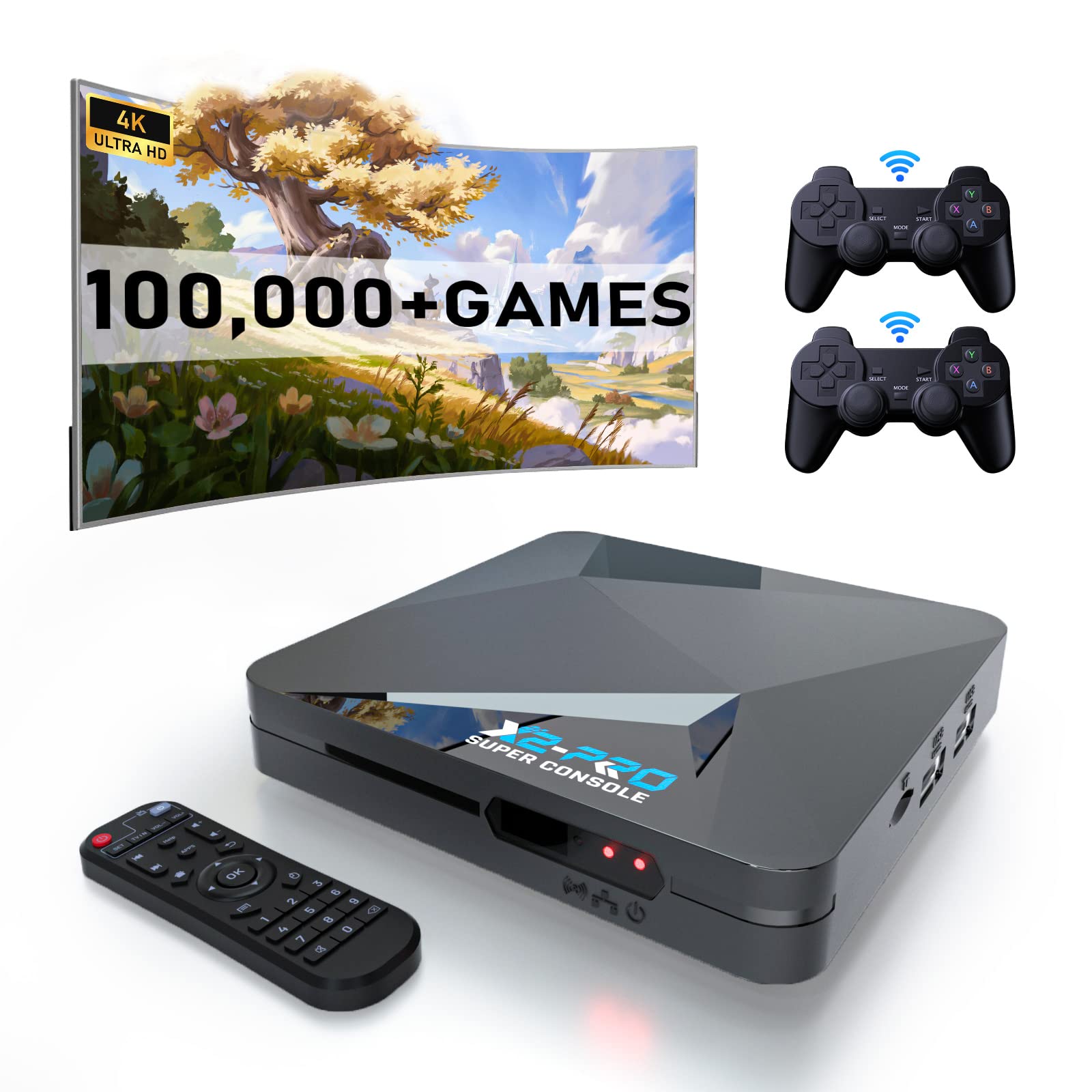 Bearway Retro Game Console Super Console X2 Pro,100,000+Classic Video Games,60+Emulators,EmuELEC4.5+Android9.0 Systems+CoreE,Multiplayer,2 Wireless Controllers Gift for Friends/Family (256G)