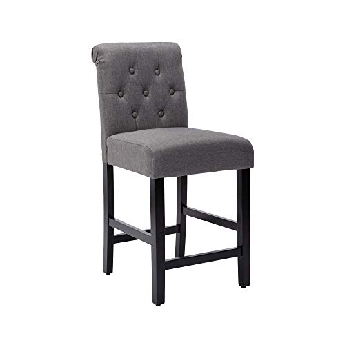 GOTMINSI Bar Stools for Kitchen Island 24 Inches, Set of 4 Fabric Barstools Upholstered Back Counter Height Bar Stools with Button Tufted Decoration Leisure Style Wooden Bar Chairs(Grey)