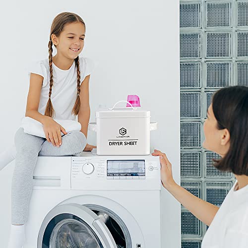 LF Likefair Modern Farmhouse Dryer Sheet Holder for Laundry Room Decor,Laundry Dispenser Container Holder with Lid for Space Saving Laundry Room Organization and Storage,White