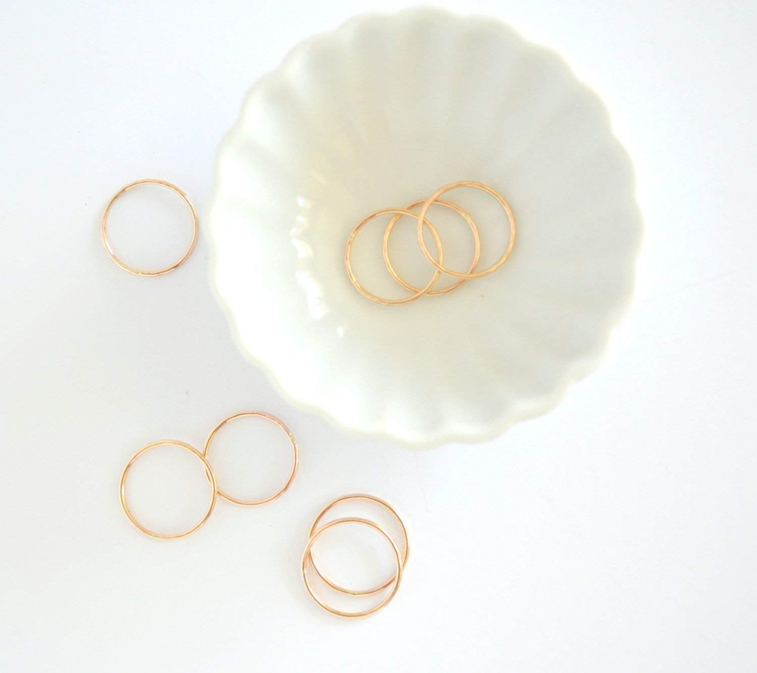 Hammered Gold Ring, Gold Stacking Rings, Minimalist Rings, Skinny Rings for Women (7, Gold Fill)