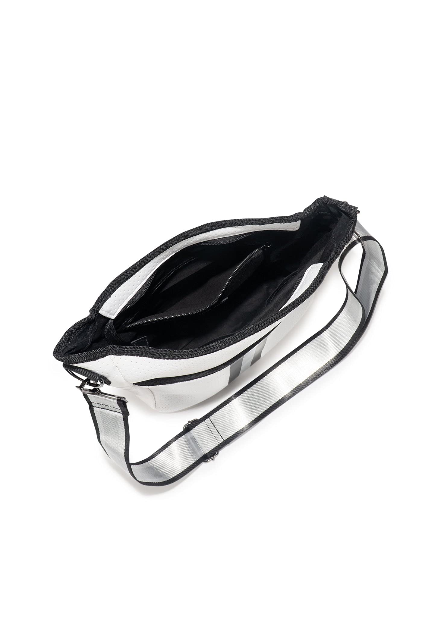 Blake New Midtown Cross Body by Haute Shore White WBlack and Silver Stripe