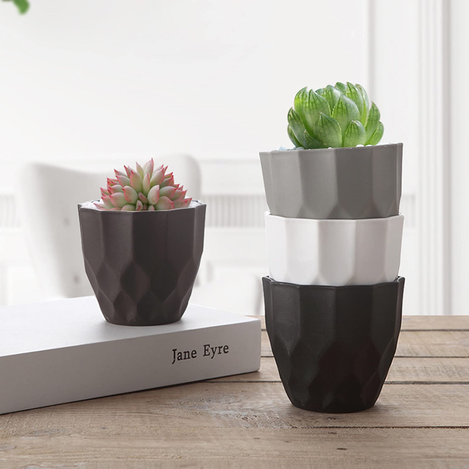 Bonsai Planter Decorative Small Lightweight Frosted Plastic Flower Pot Round Bottom Small Planter for Home Succulent Pot Simple