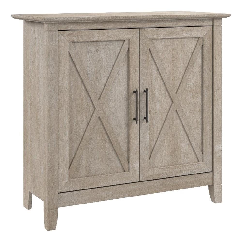 Bush Furniture Key West Small Storage Cabinet with Doors and Shelves in Washed Gray, 2 Door Accent Chest for Home Office, Living Room, Entryway