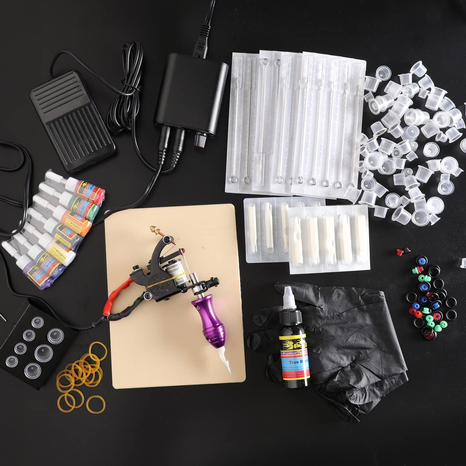 Solong Tattoo Complete Starter Tattoo kit 1 Pro Machine Guns 14 Inks Power Supply Foot Pedal Needles Grips Tips TK110