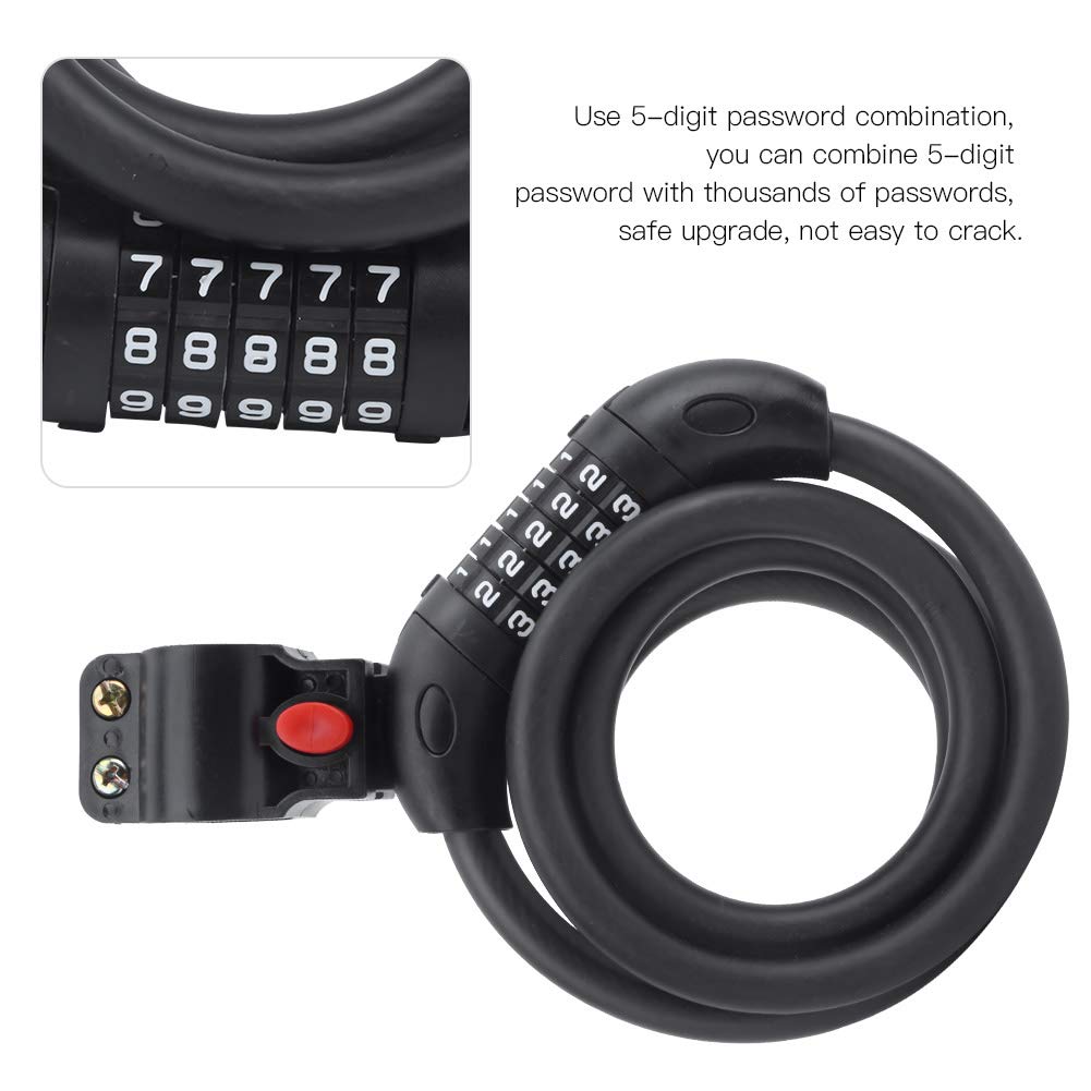 Beaswhca 1.5m Steel Alloy Heat-Treated Portable Anti-Theft bar Lock Disc Brake Lock Mountain Bike Lock 5-Digit Combination Code