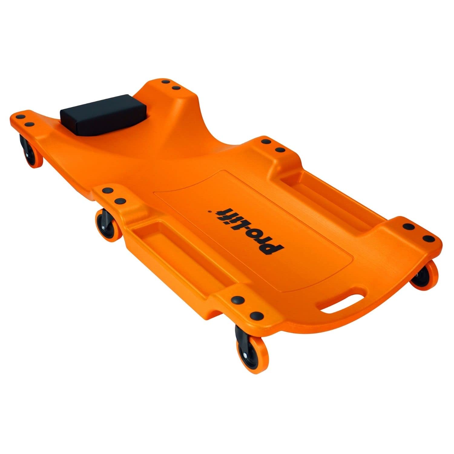 Pro-Lift Mechanic Plastic Creeper 40 Inch - Blow Molded Ergonomic HDPE Body with Padded Headrest & Dual Tool Trays - 350 Lbs Capacity Orange