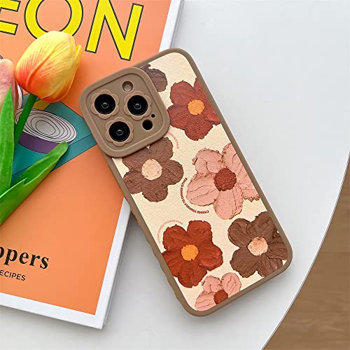Cute Flower Camera Lens Phone Case for iPhone 14 Pro Cover Lovely Floral Side Frame Design Silicone Protective Cases for Apple 14 Pro - Brown