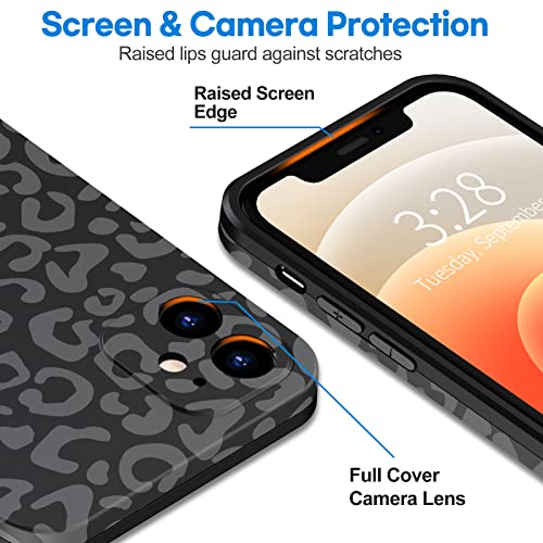 Hython Case for iPhone 12 Case Leopard, Matte Black Cheetah Print Pattern Design [Not Rub Off], Cute Aesthetic Slim Soft TPU Shockproof Protective Phone Case Cover for Women Men, Black Leopard