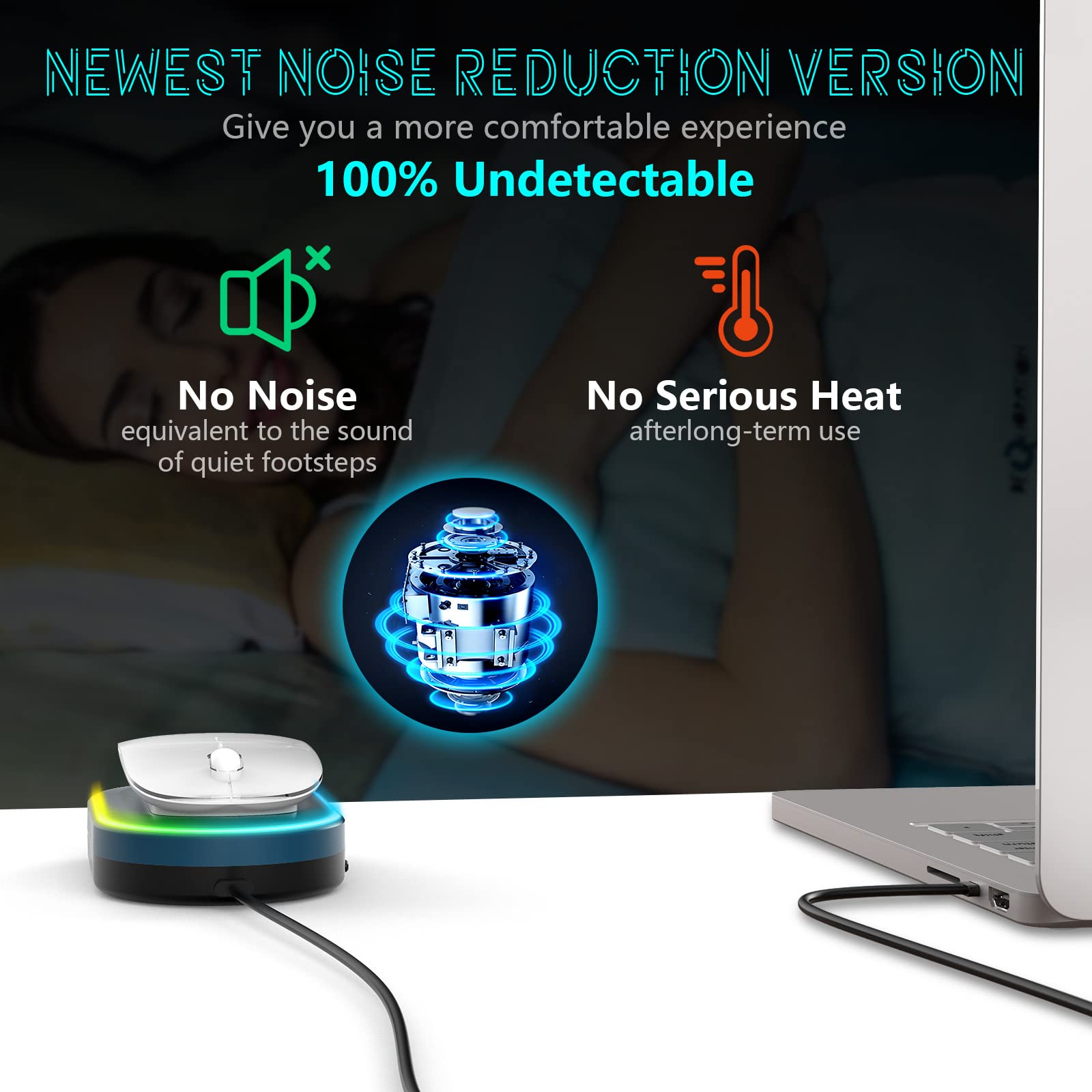 BNING Mouse Jiggler, Undetectable Mouse Mover Device, RGB Light Mouse Shaker Simulator for Computer Laptop Awakening, No Software & Driver-Free, Include USB C to USB Adapter & Charger (Dream)