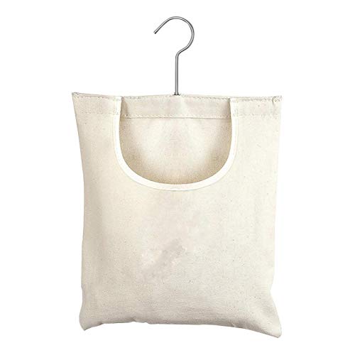 JIANWEI Canvas Clothespin Bag, Clothes Pins Bag Holder, Laundry Clothes Pin Storage Organizer with Hook, Portable Hanging Storage Organizer For Home Balcony Travel(Beige)