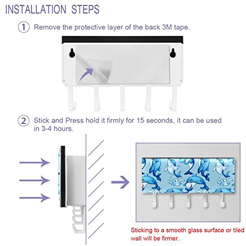 Cute Funny Blue Dolphins Pattern Rack Organizer with 5 Hooks Wall Bathroom Kitchen Shelf Rack Multifunctional Storage Shelf